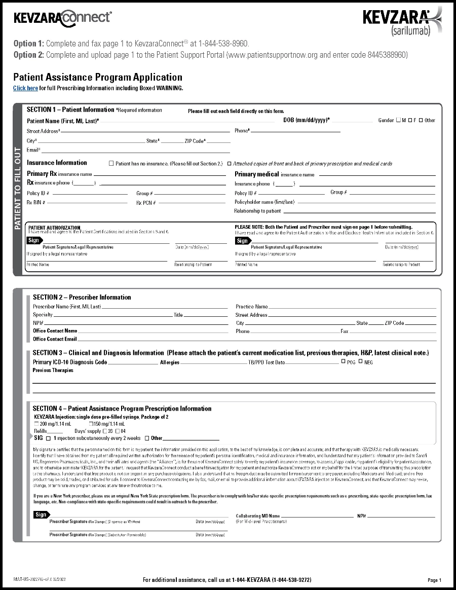 KevzaraConnect® Patient Support Program | KEVZARA® (sarilumab ...